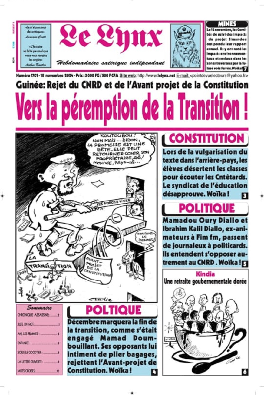 P1 Lynx N°1701 | Le Lynx - Nouvelles satiriques en provenance de la Guinée